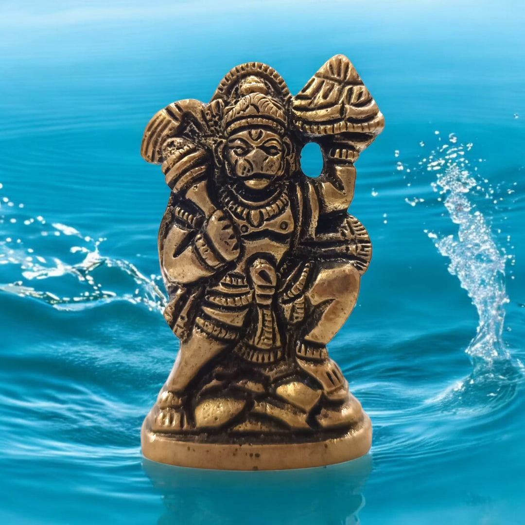 Hanuman Ji Brass Idol Carrying Mountain | 3” Tall | Timeshopee