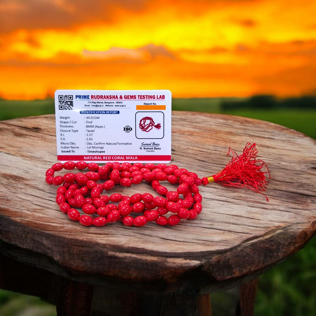 Lal Moonga Mala 7-8 MM Red Coral | Lab Certified | Timeshopee