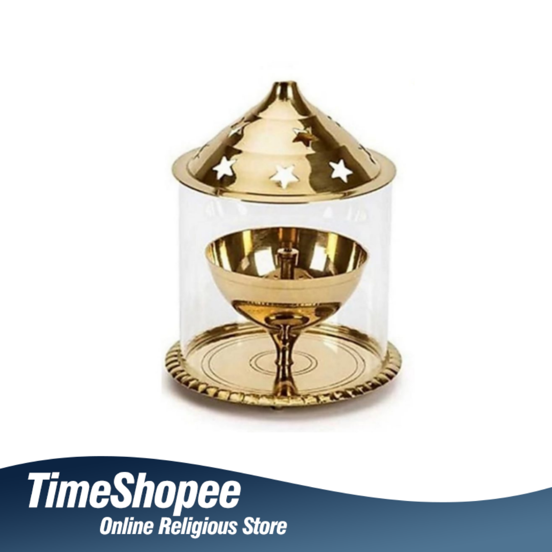 Brass Akhand Jyot with Borosilicate Glass for Desi Ghee | Timeshopee