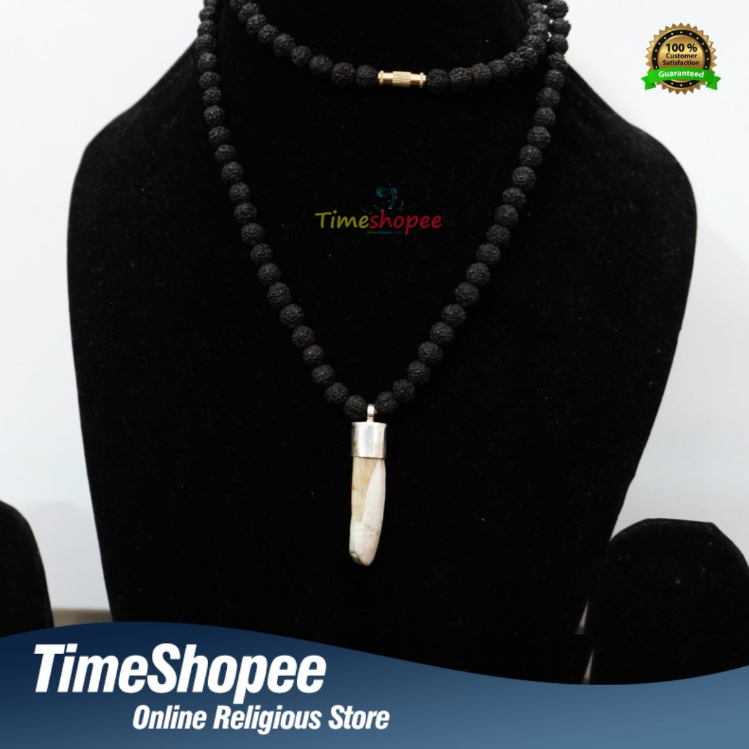 Shukar Dant Silver Pendant with Black Rudraksha Mala – Timeshopee